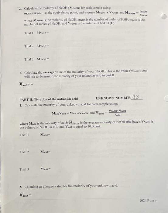 Solved PART I Standardization of NaOH solution DATA TABLE 1 | Chegg.com