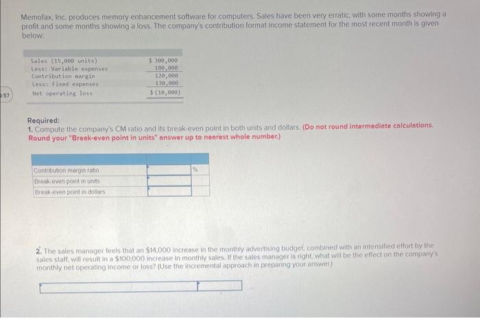 Solved Memofax, Inc. produces memory enhancement software | Chegg.com