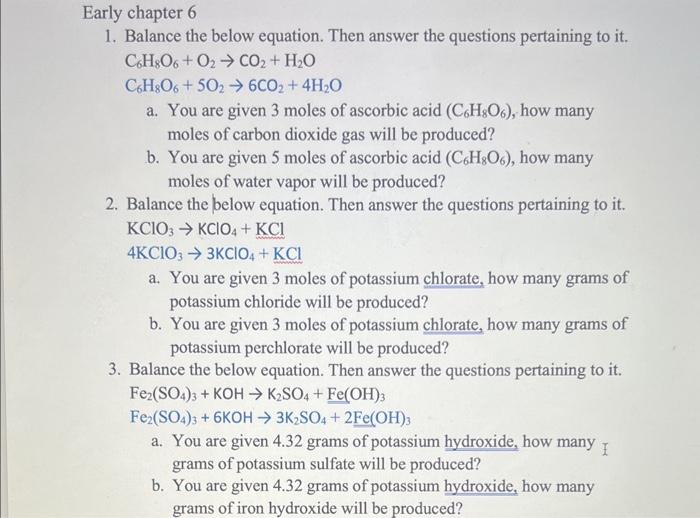 Solved 1. Balance the below equation. Then answer the | Chegg.com