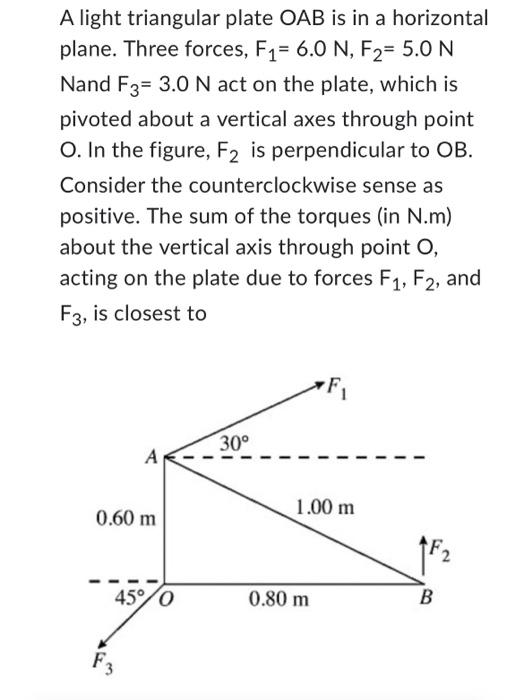 Solved A light triangular plate OAB is in a horizontal | Chegg.com