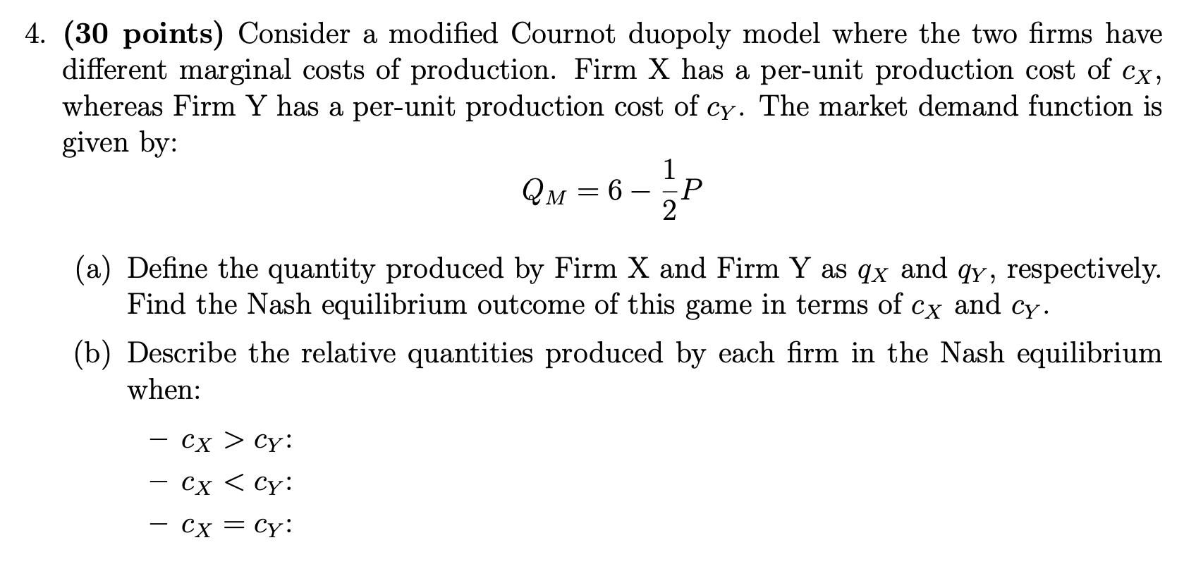 Solved (30 ﻿points) ﻿Consider a modified Cournot duopoly | Chegg.com