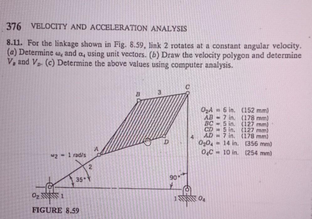 Solved 376 VELOCITY AND ACCELERATION ANALYSIS 8.1. For the | Chegg.com