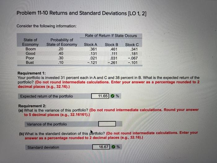 Solved Problem 11-10 Returns and Standard Deviations [LO 1, | Chegg.com