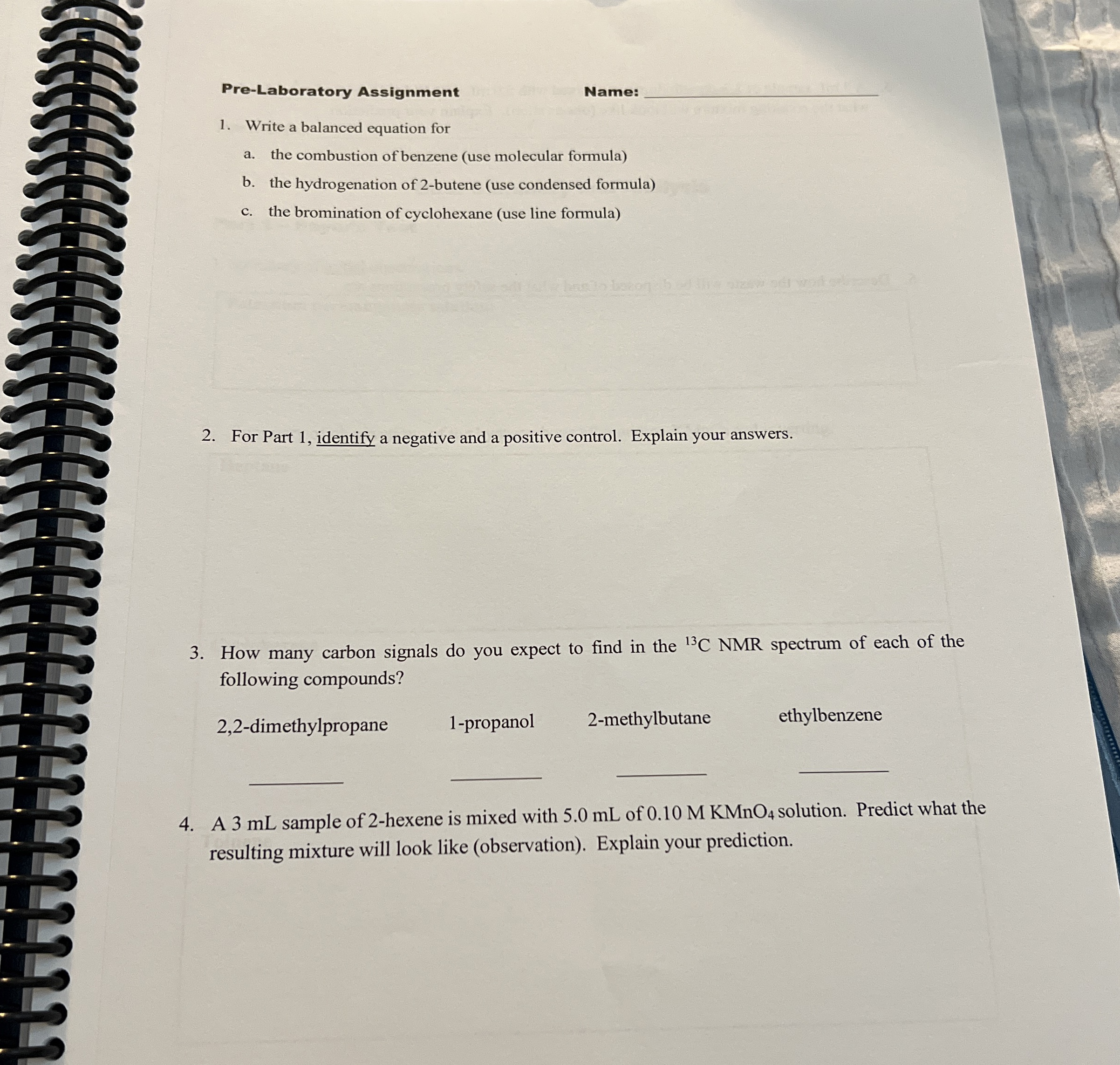 Solved Pre-Laboratory AssignmentName:Write a balanced | Chegg.com