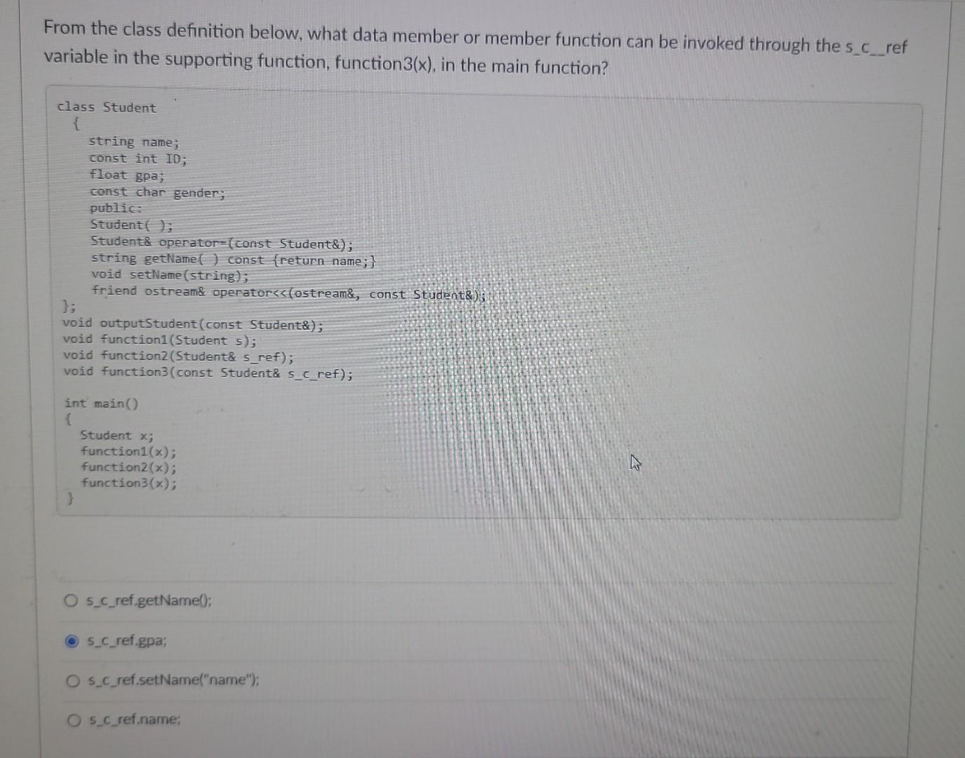 Solved From the class definition below, what data member or | Chegg.com