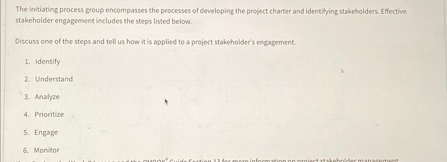 Solved The initiating process group encompasses the | Chegg.com