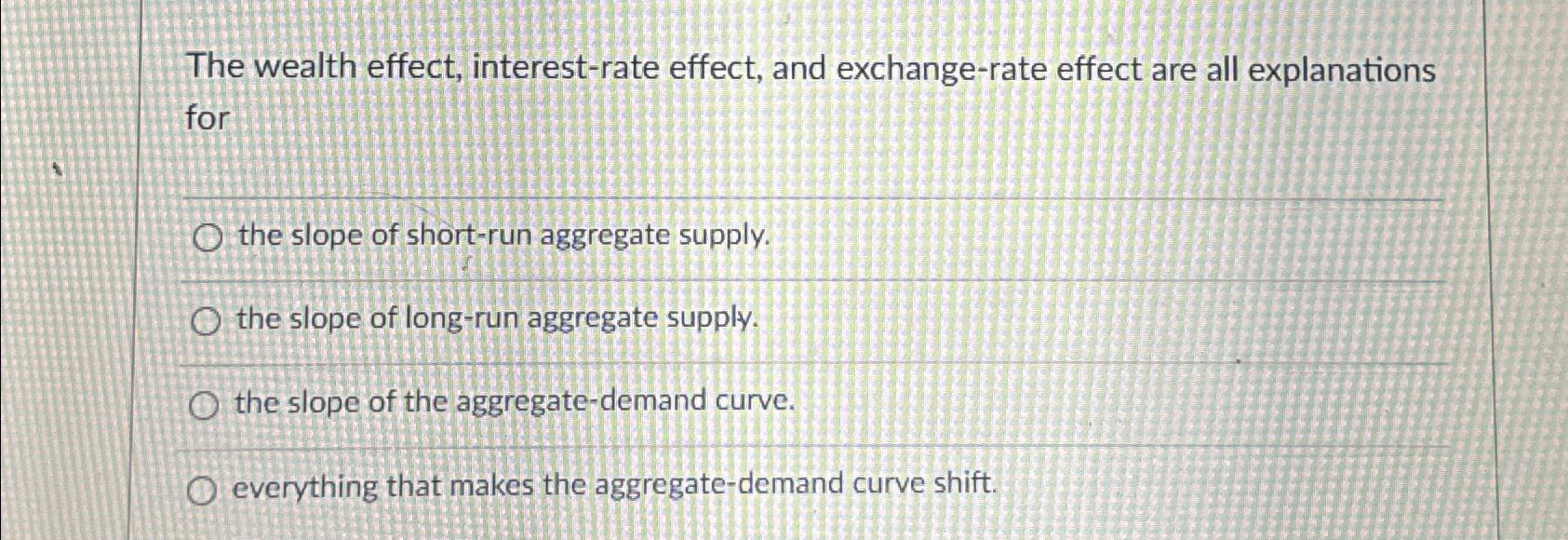 Solved The wealth effect, interest-rate effect, and | Chegg.com