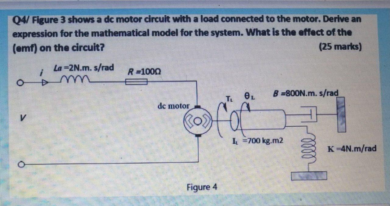 Solved Q4/ Figure 3 shows a dc motor circuit with a load | Chegg.com
