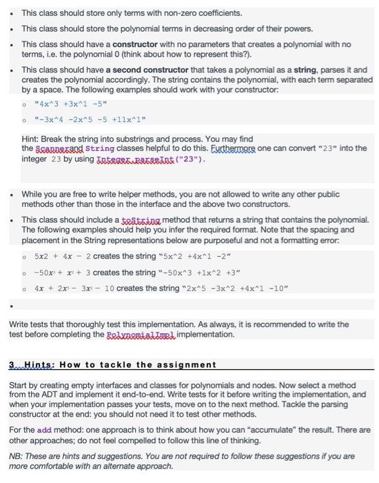 Solved How Do I Code The Java Polynomial Interface And The 