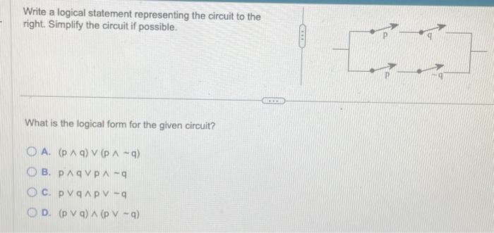 Solved Write a logical statement representing the circuit to | Chegg.com