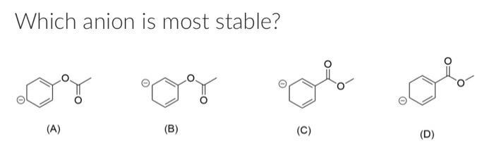 Solved Which anion is most stable? | Chegg.com