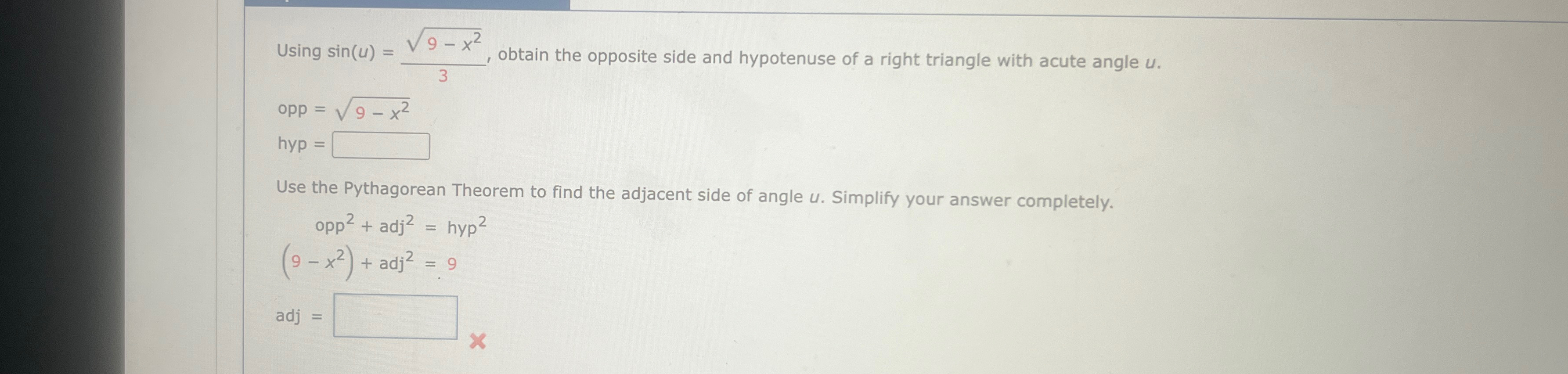 Solved Using sin(u)= ﻿obtain the opposite side and | Chegg.com
