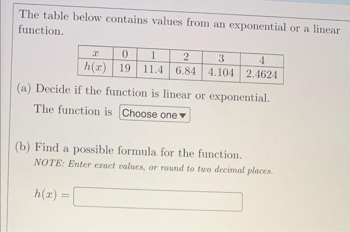 Solved The table below contains values from an exponential | Chegg.com