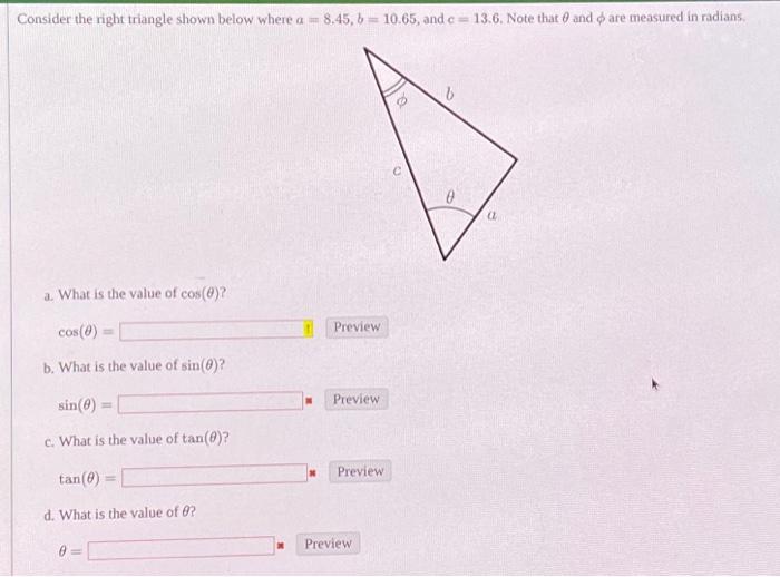 Solved Consider the right triangle shown below where a = | Chegg.com