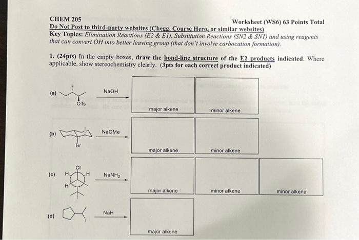 Solved CHEM 205 Worksheet (WS6) 63 Points Total Do Not Post | Chegg.com