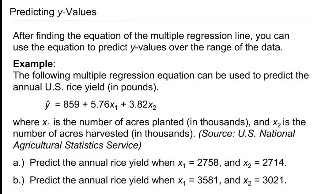 Solved Predicting y-ValuesAfter finding the equation of the | Chegg.com