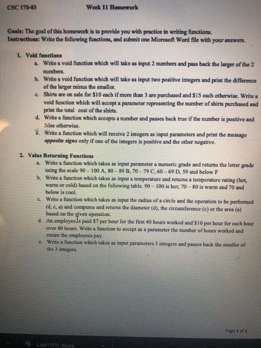 Solved CSC 170-43 Week 11 Homework Goals: The goal of this | Chegg.com