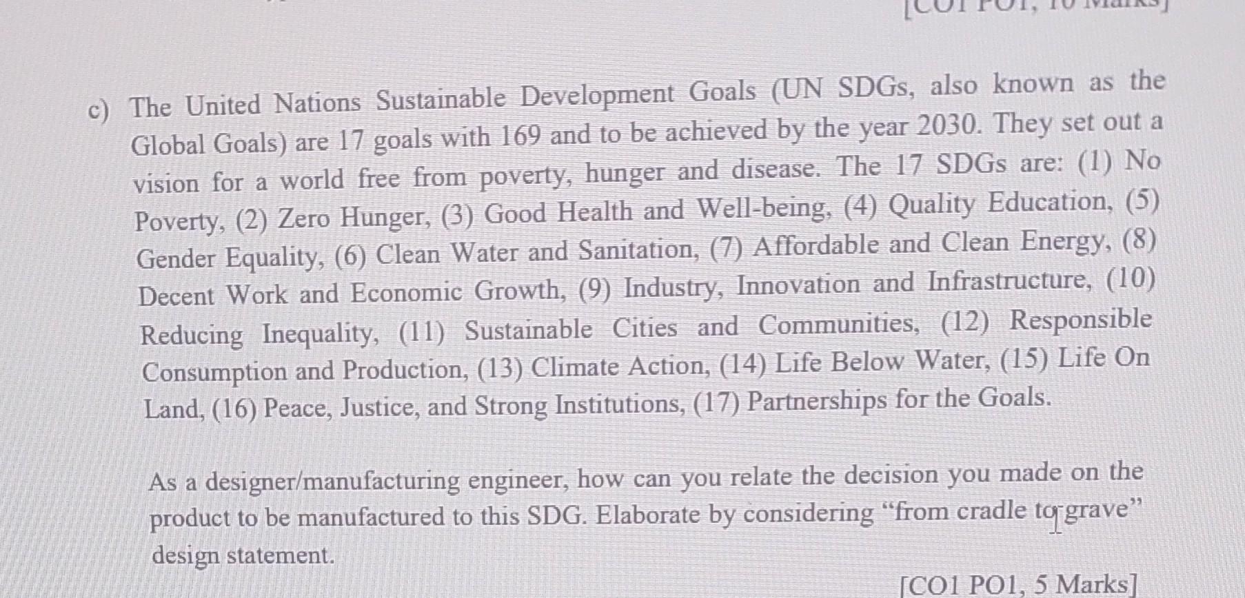 Solved c) The United Nations Sustainable Development Goals | Chegg.com