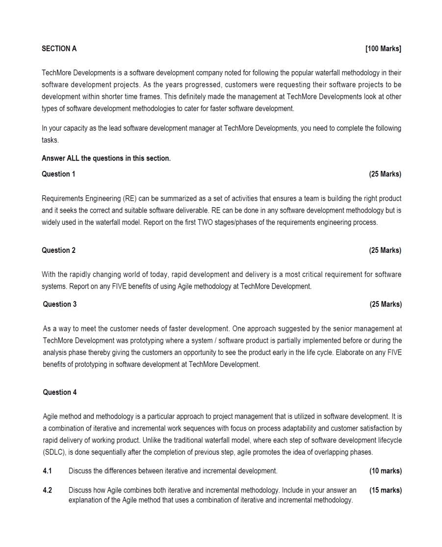 Solved SECTION A[100 ﻿Marks]TechMore Developments is a | Chegg.com