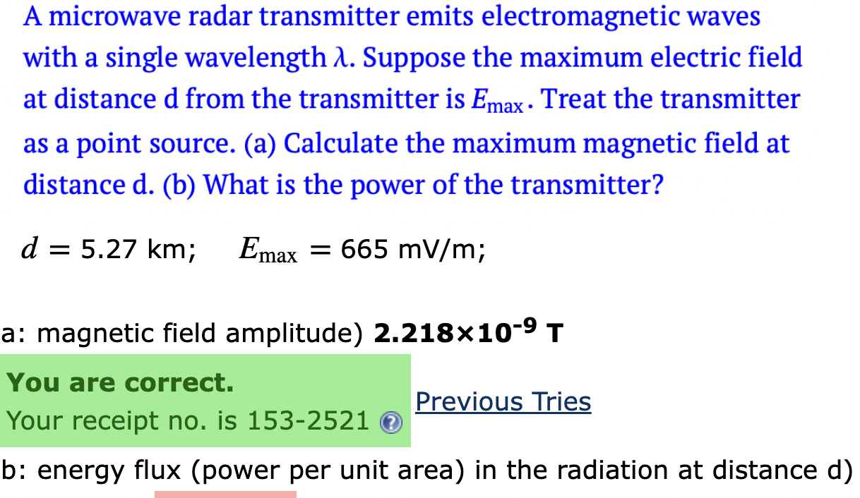 Solved A microwave radar transmitter emits electromagnetic | Chegg.com
