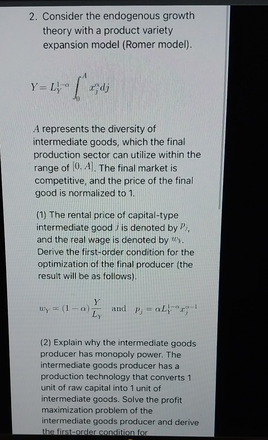Solved Consider the endogenous growththeory with a product | Chegg.com