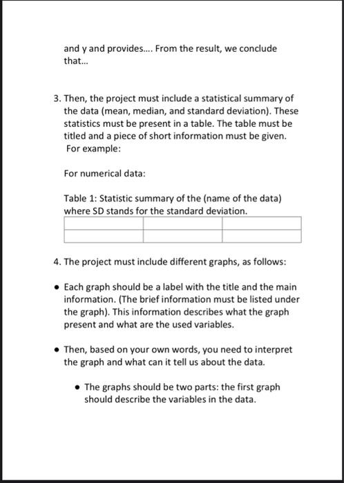 Solved Project guideline The statistical project will be | Chegg.com