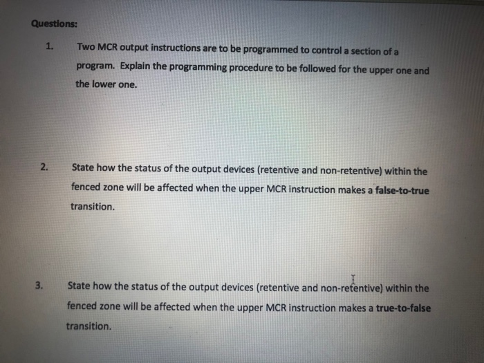 Questions: 2 Two MCR output instructions are to be | Chegg.com