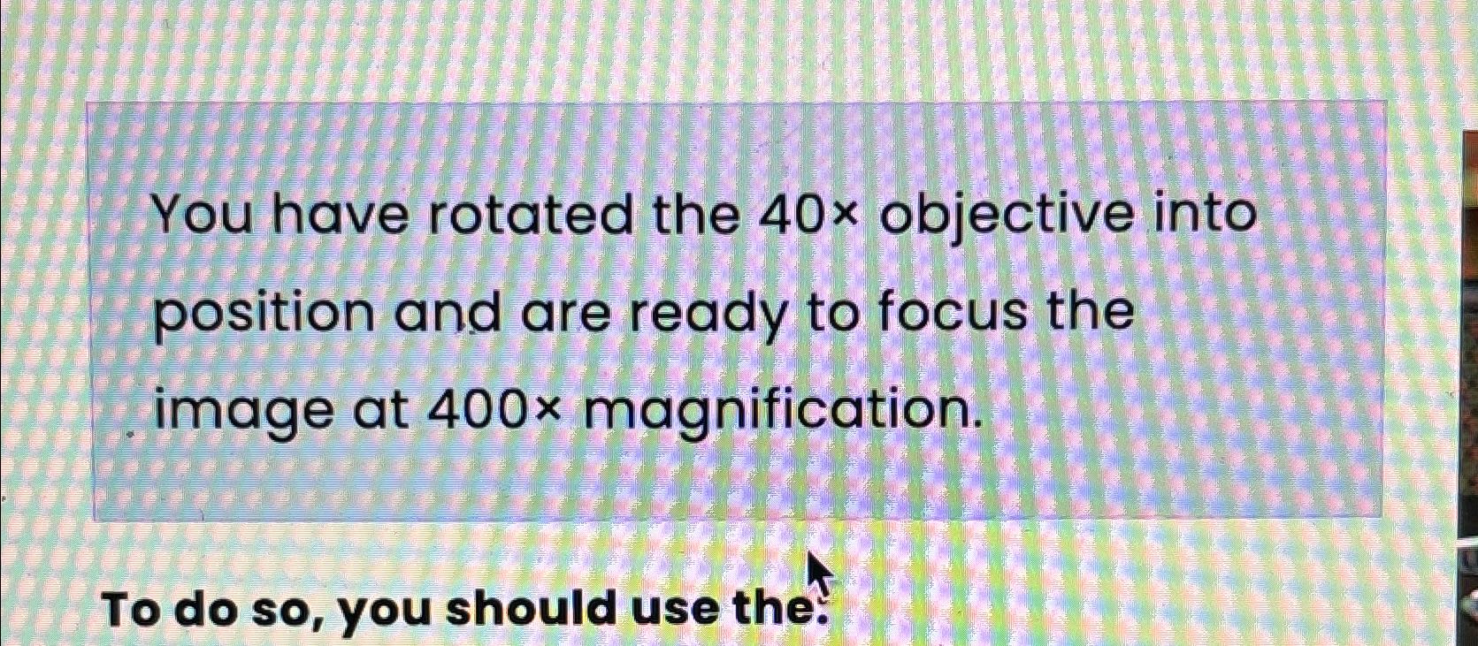 Solved You have rotated the 40× ﻿objective into position and | Chegg.com