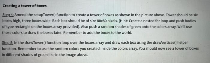 Solved Creating a tower of boxes Step 4: Amend the | Chegg.com