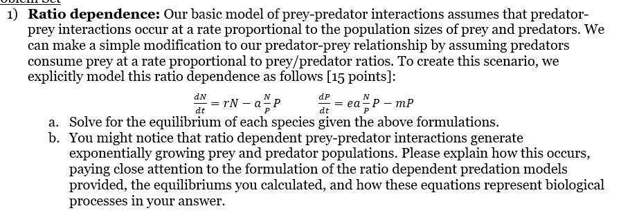 Solved Ratio Dependence Our Basic Model Of Prey Predator