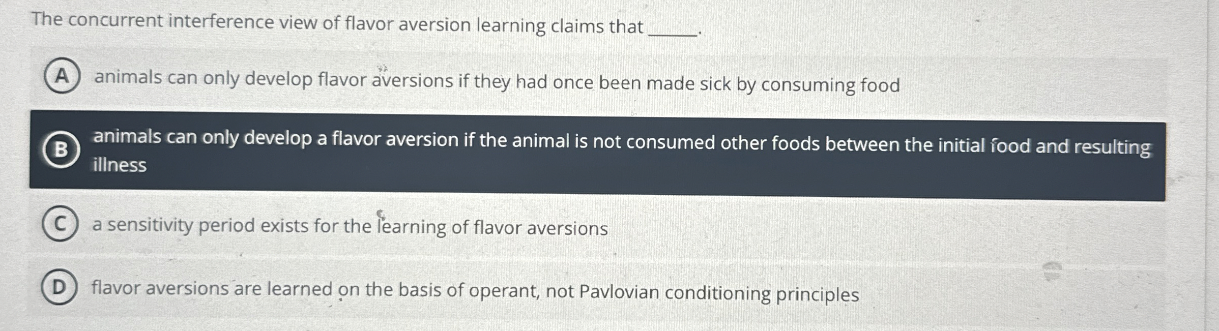 Solved The concurrent interference view of flavor aversion | Chegg.com