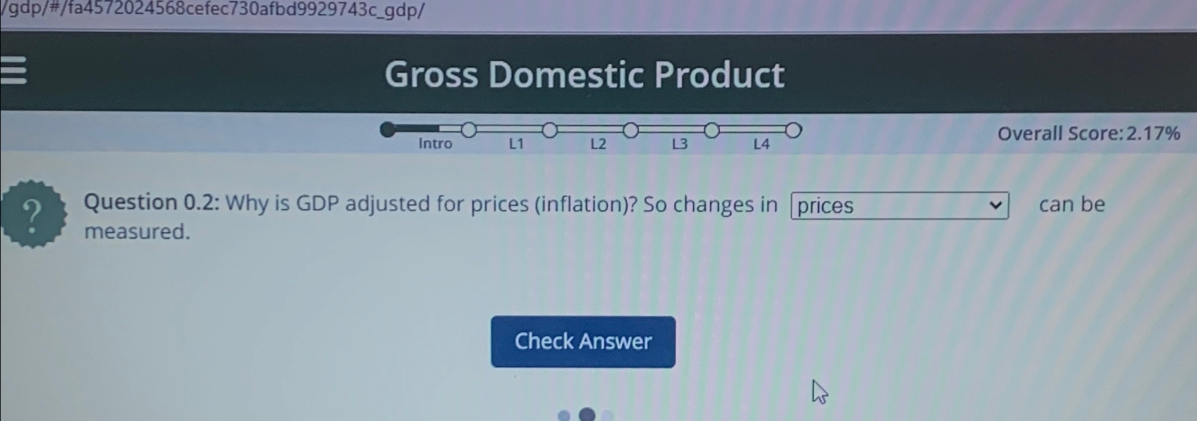 Solved Gross Domestic ProductIntroL1L2L3L4Overall Score: | Chegg.com