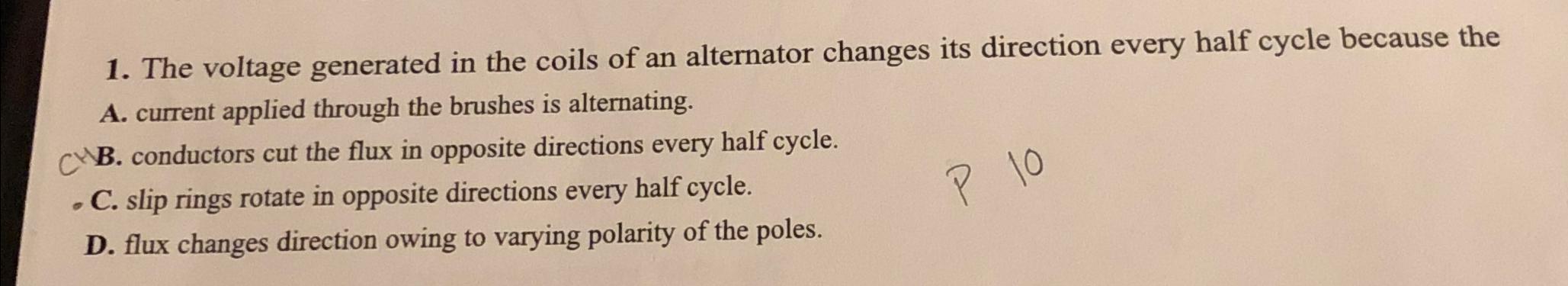 Solved The voltage generated in the coils of an alternator | Chegg.com