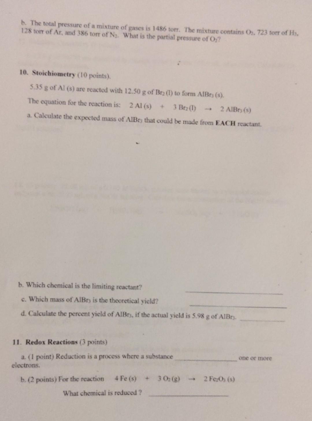 Solved b. The total pressure of a mixture of gases is 1486 | Chegg.com