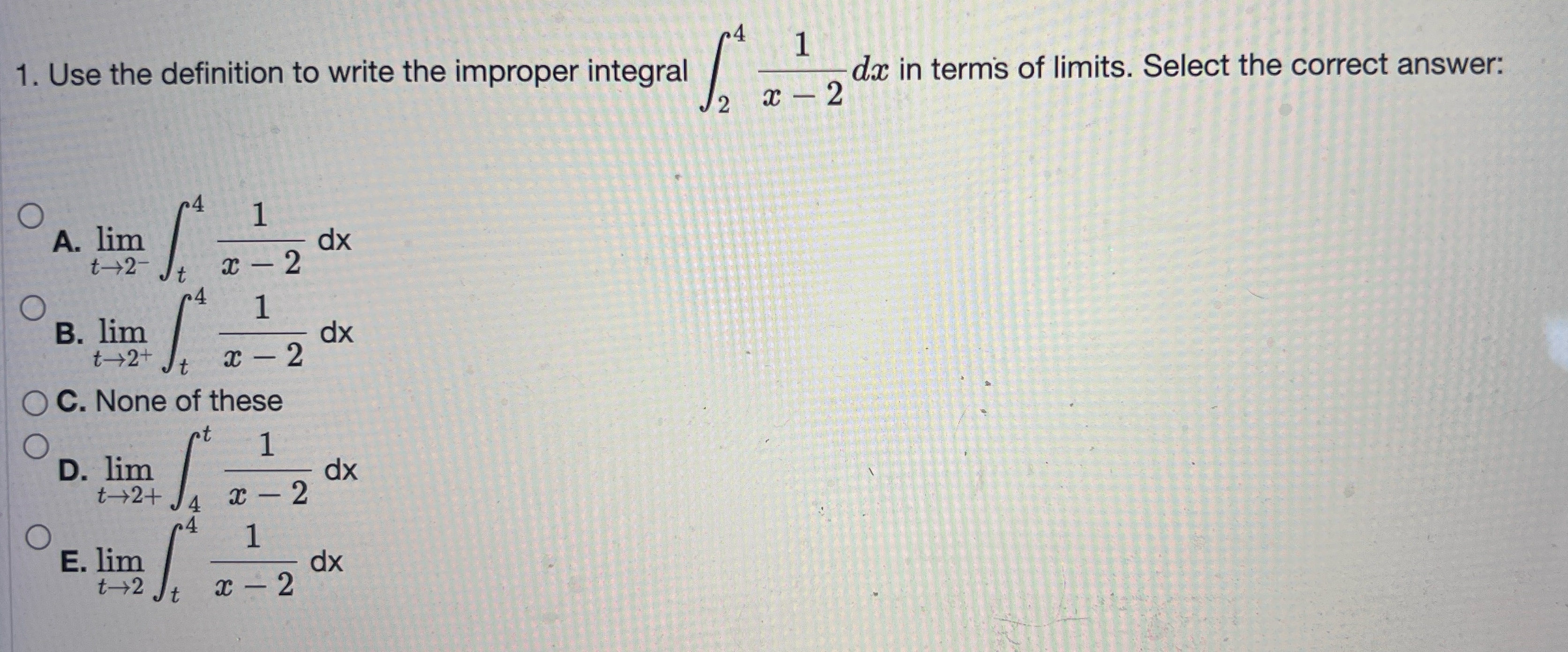 Solved Use the definition to write the improper integral | Chegg.com