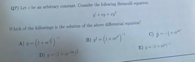 Solved Q7) ﻿Let c ﻿be an arbitrary constant. Consider the | Chegg.com