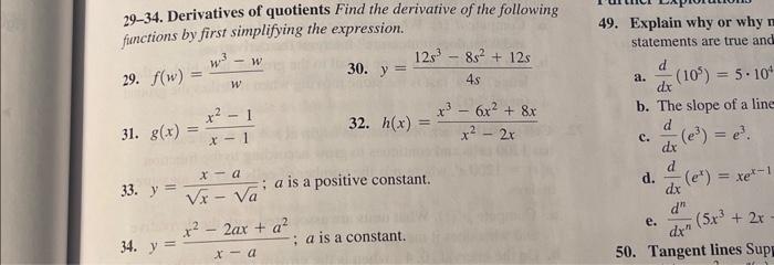 Solved 29-34. Derivatives of quotients Find the derivative | Chegg.com