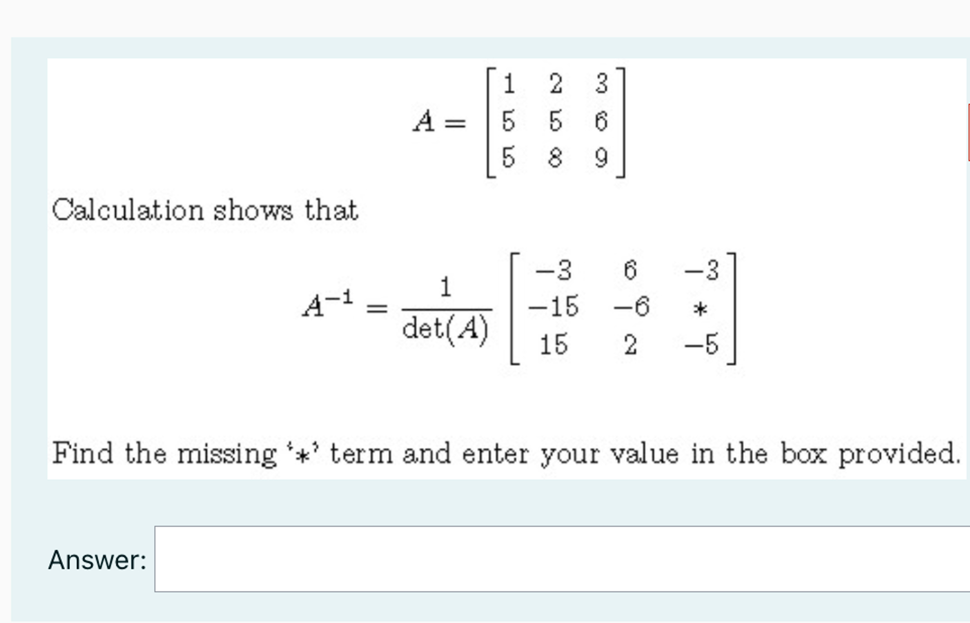 Solved A=[123556589]Calculation shows | Chegg.com