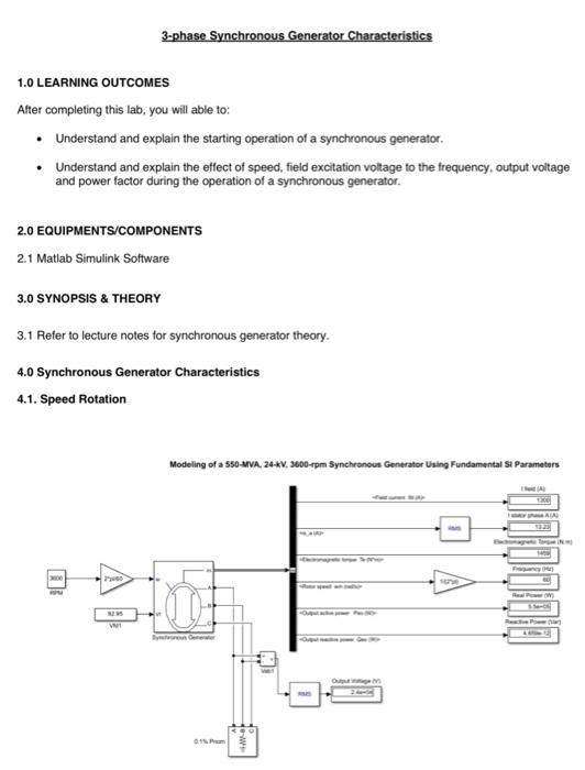Solved 3-phase Synchronous Generator Characteristics 1.0 | Chegg.com