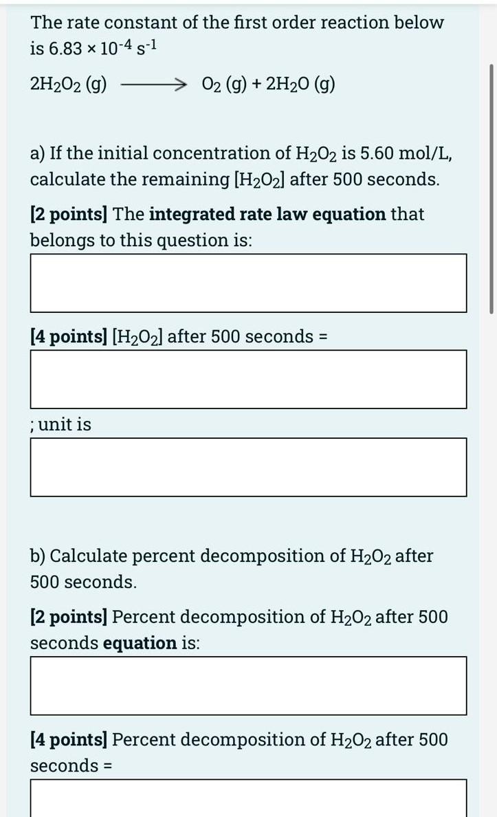 Solved The rate constant of the first order reaction below | Chegg.com