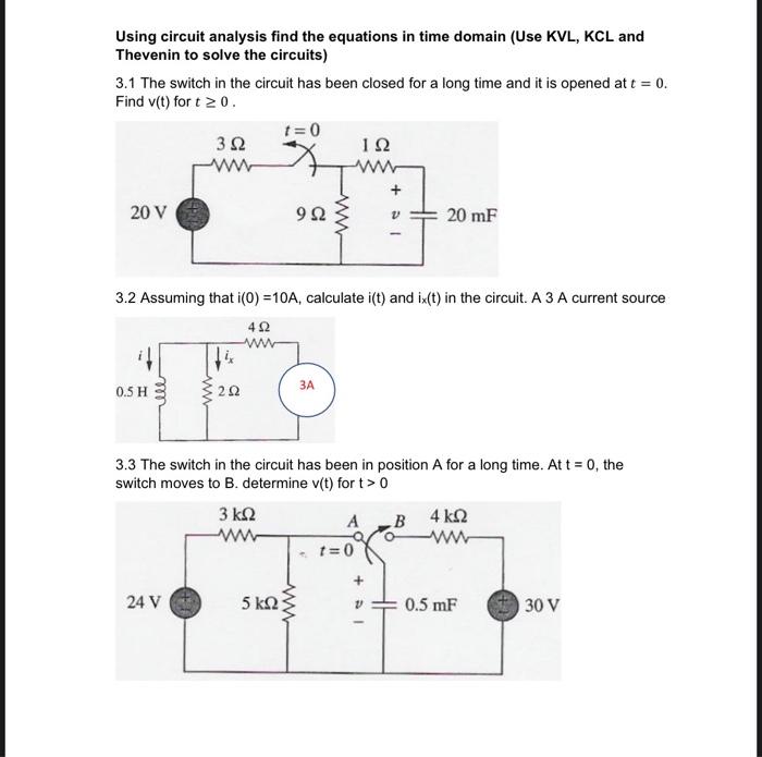 Solved Using circuit analysis find the equations in time | Chegg.com