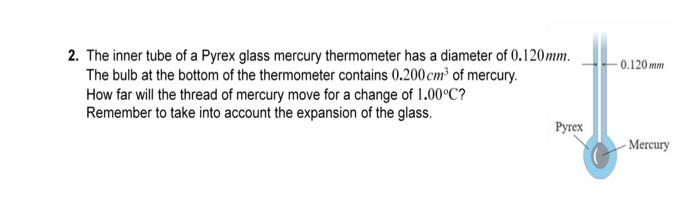 Solved 2. The inner tube of a Pyrex glass mercury | Chegg.com