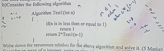 Solved b)Consider the following algorithm ﻿bWrite down the | Chegg.com