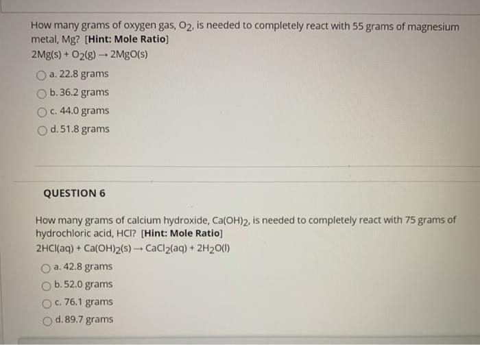 Solved How many grams of oxygen gas, O2, is needed to | Chegg.com