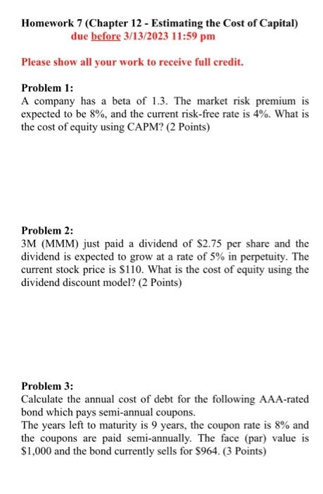 Solved Homework 7 (Chapter 12 - Estimating the Cost of | Chegg.com