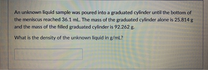 Solved An unknown liquid sample was poured into a graduated | Chegg.com