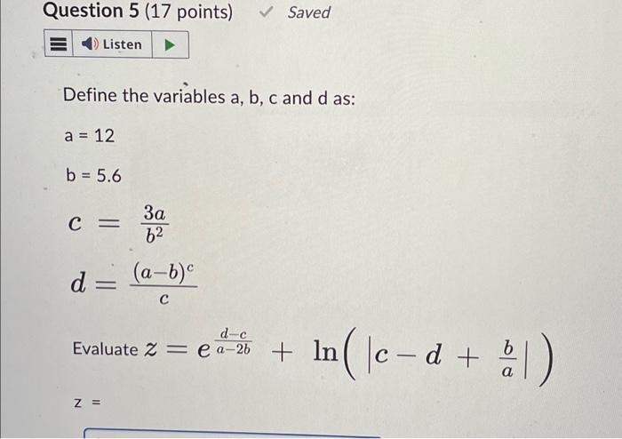 Solved Question 5 (17 points) Saved Listen Define the | Chegg.com