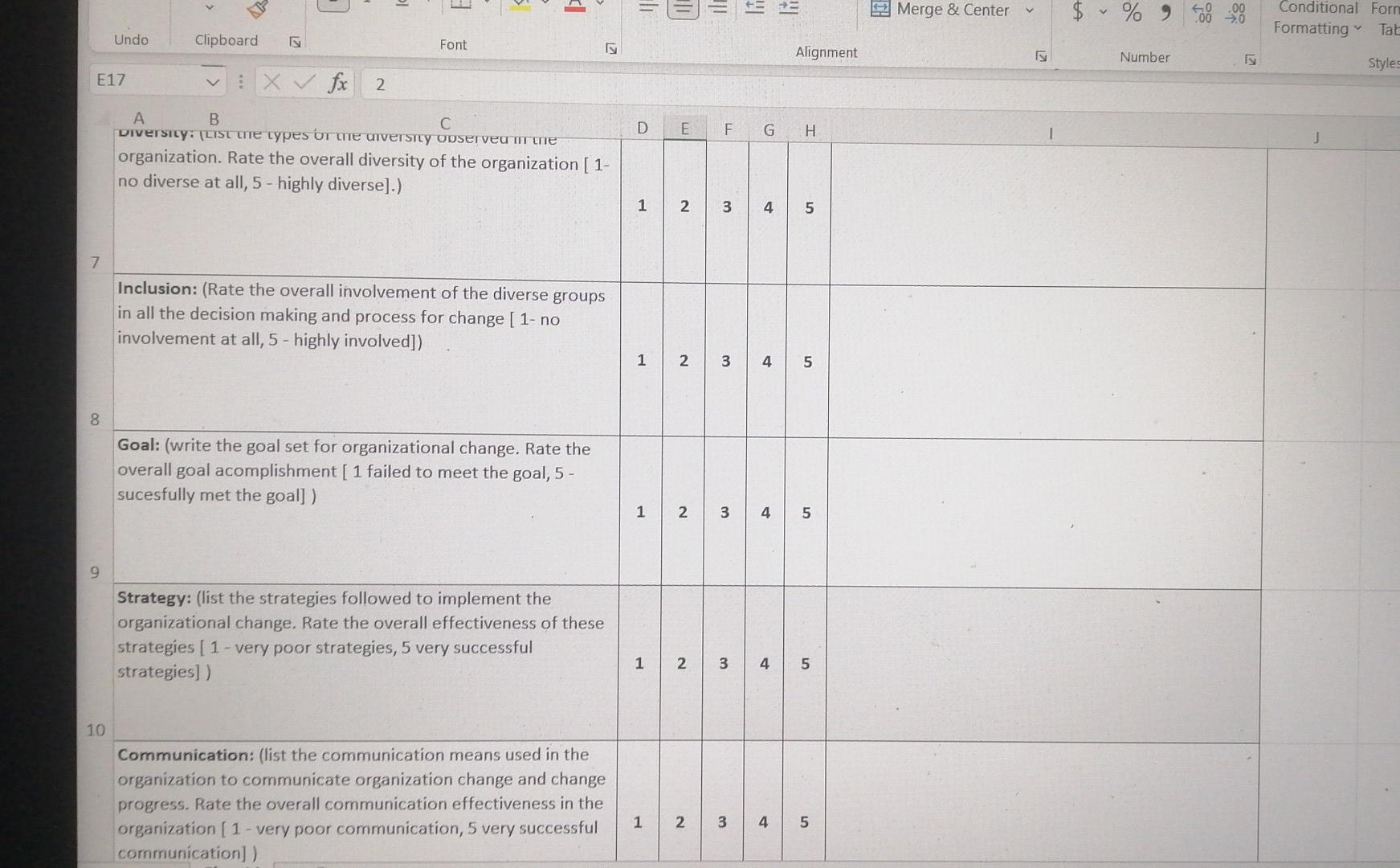 Solved Organizational Change Chart 1 Considering the | Chegg.com