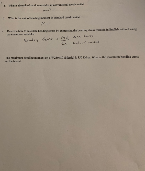 Solved a. What is the unit of section modulus in | Chegg.com