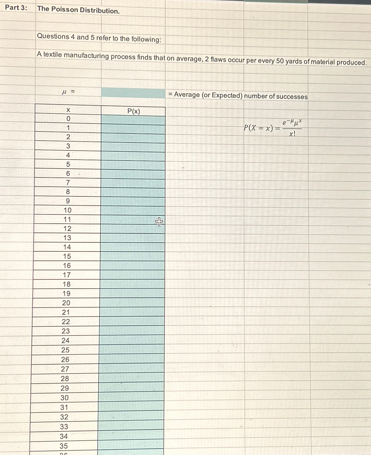 Part 3: The Poisson Distribution.Questions 4 ﻿and 5 | Chegg.com